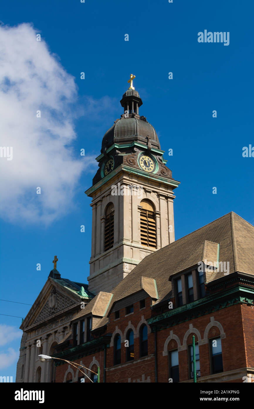 Church bell tower on a beautiful September afternoon. Chicago, Illinois ...