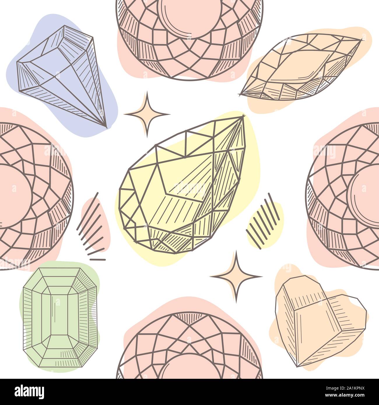 Seamless colorful diamond gemstones background on white. Jewels pattern ...