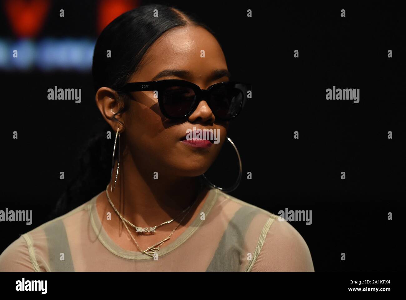 Gabriella Wilson, H.E.R. at the press conference for Global Citizen ...