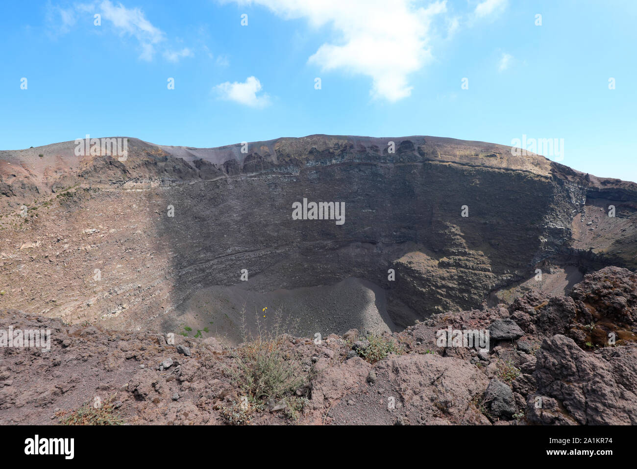 wide crater of Volcano Vesuvius in Southern Italy also called Vesuvio ...