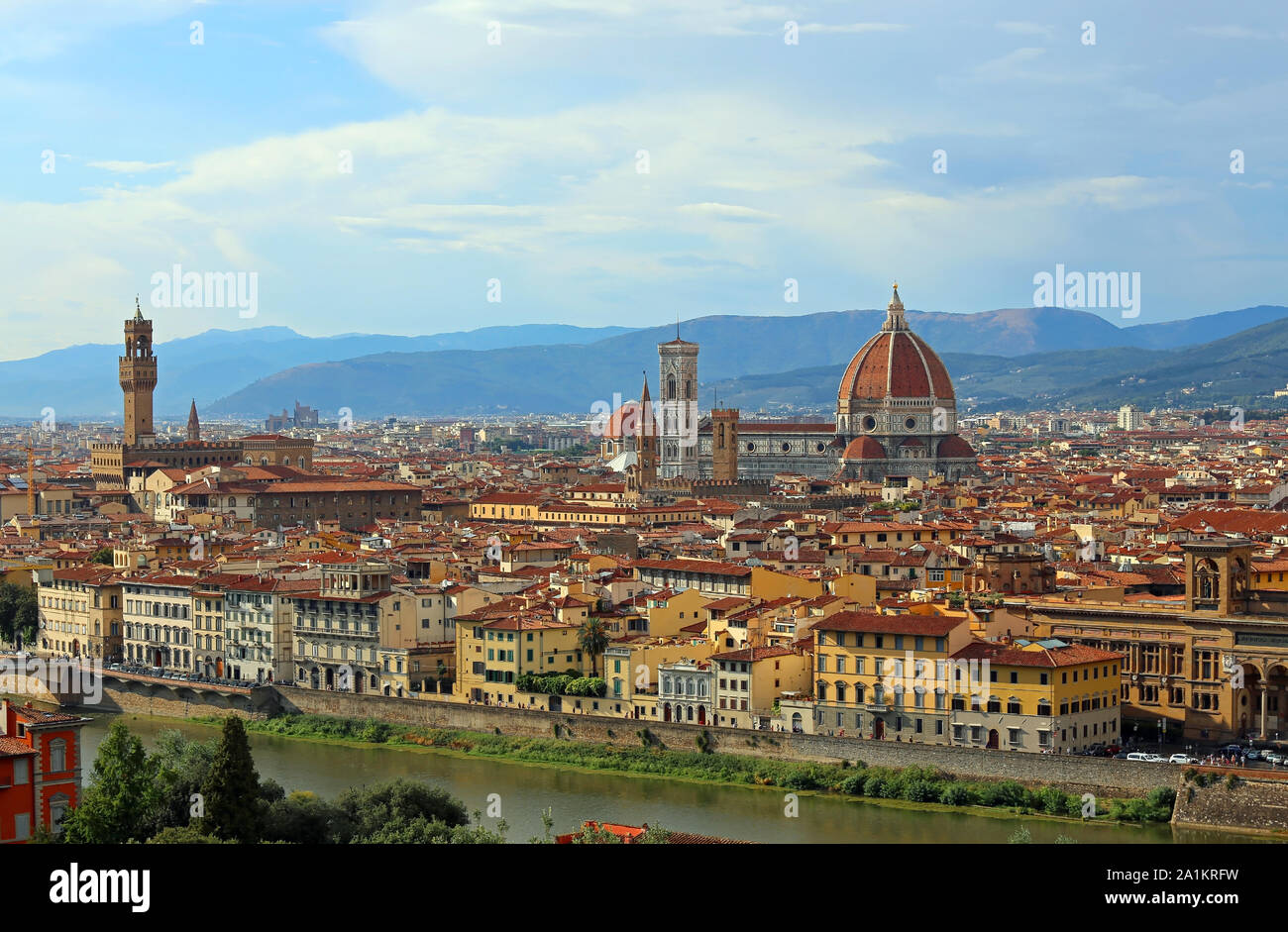 tuscany landscape with Old Palace and Cathedral of Florence in Italy ...