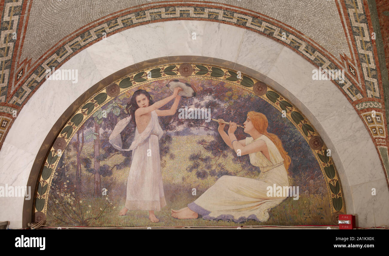 North Corridor, Great Hall. Recreation mural in lunette from the Family ...