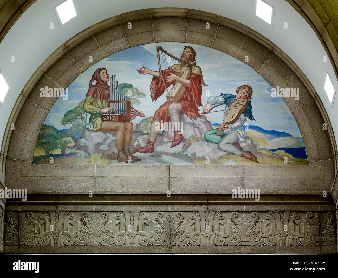 North Reading Room. Mural with three generations, by Ezra Winter ...