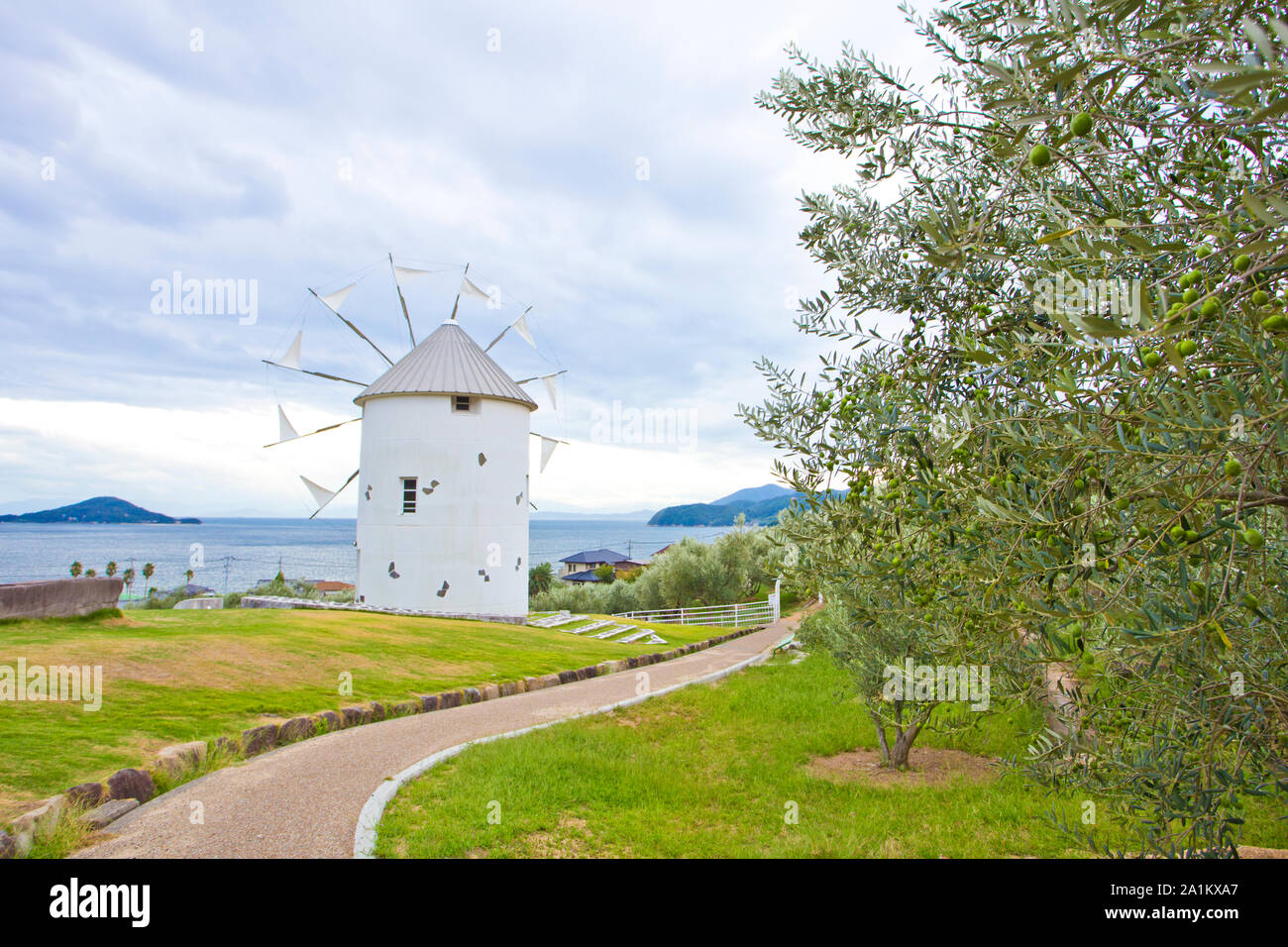 Old windmill in olive park,Shodoshima,Japan Stock Photo - Alamy