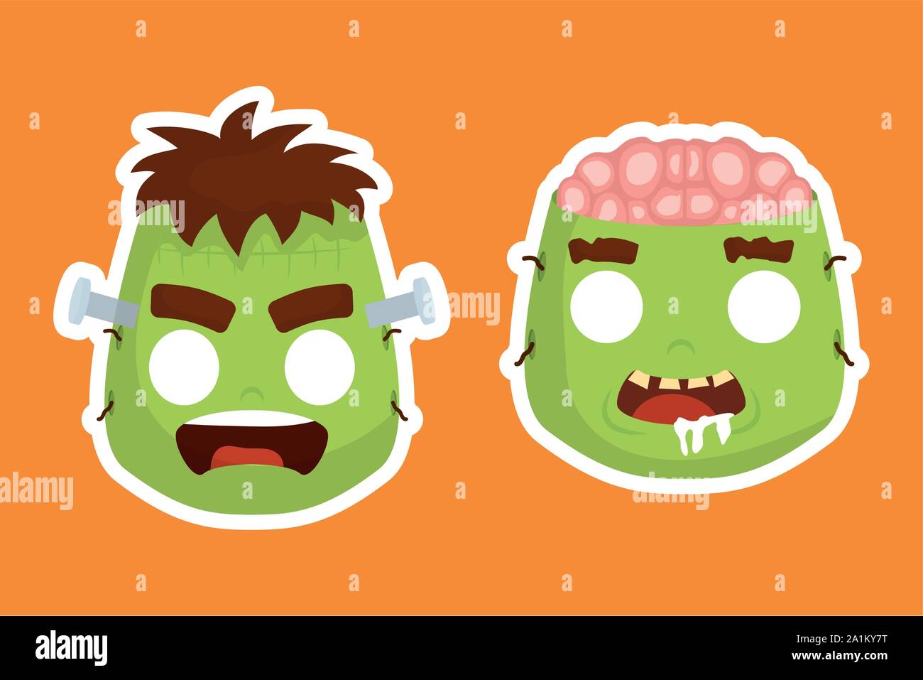 halloween heads of frankenstein and zombie characters Stock Vector ...