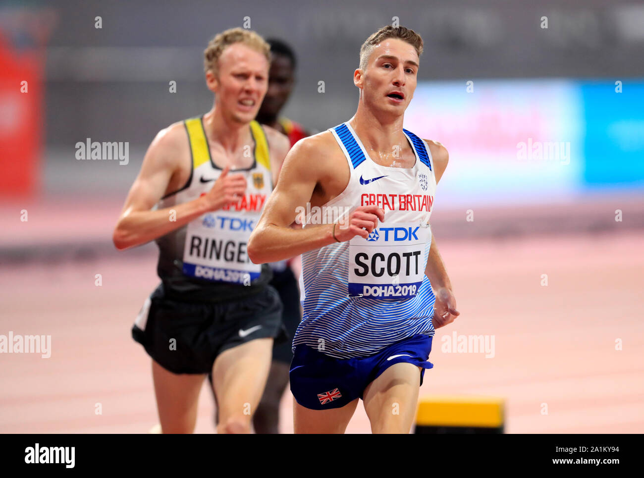 Great Britain's Marc Scott competes in the Men's 5000m Heats during day ...