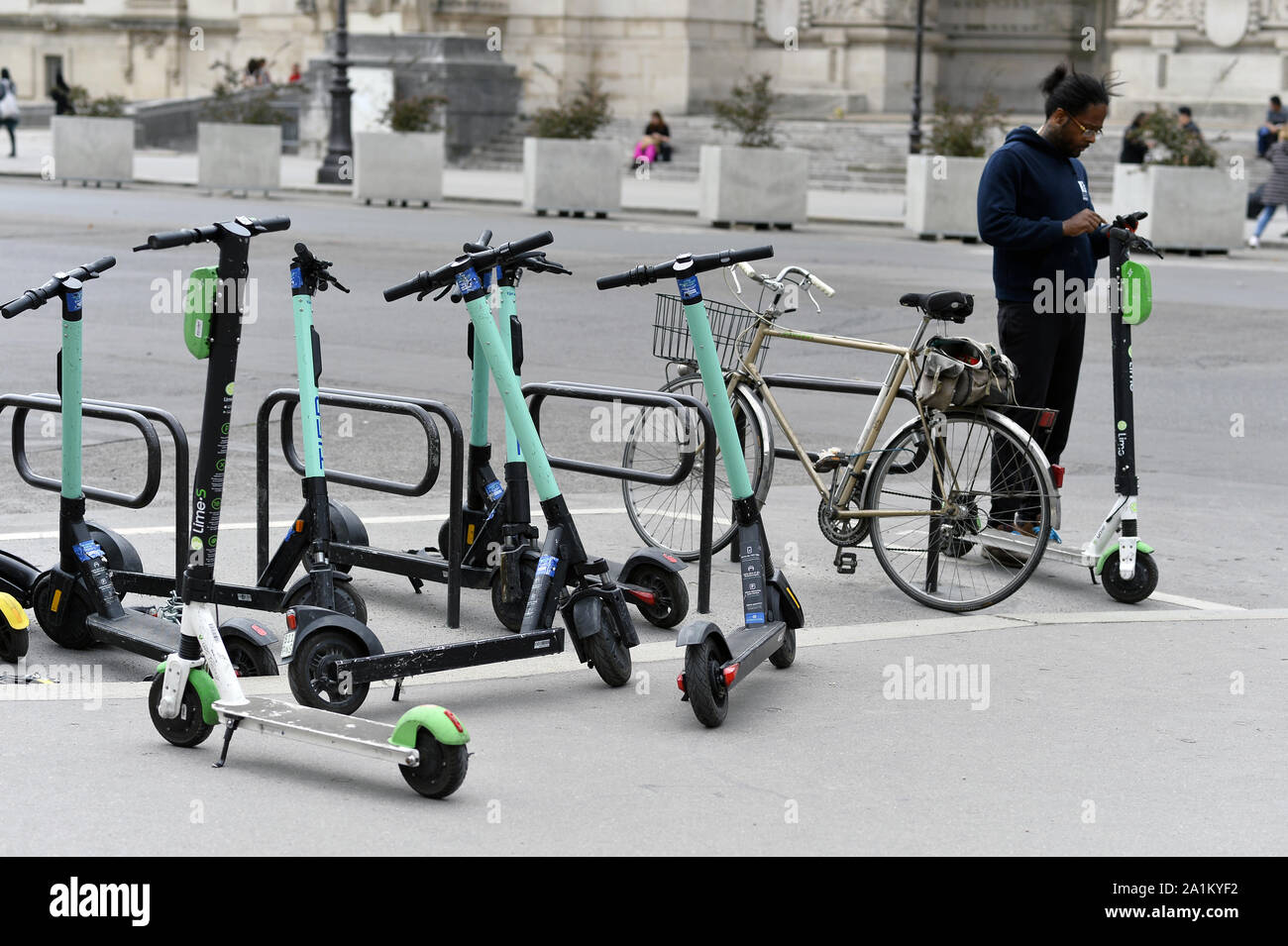 E Scooters In Free Floating Paris France Stock Photo Alamy