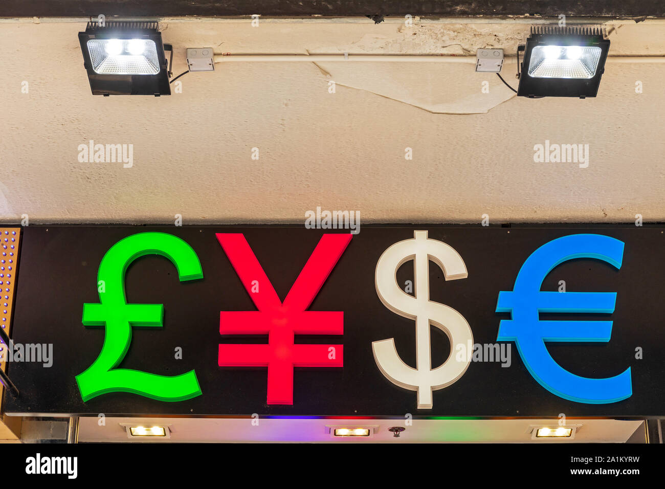 Money Signs Colourful Led Lights Excange Office Stock Photo - Alamy