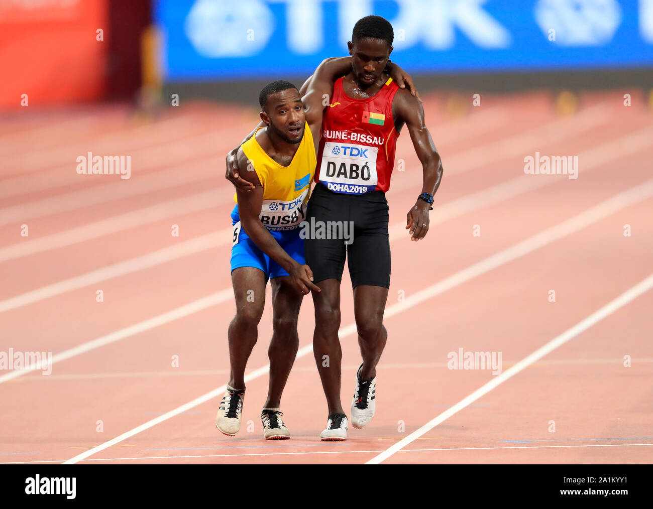 Guinea-Bissau's Braima Suncar Dabo carries Aruba's Jonathan Busby over ...