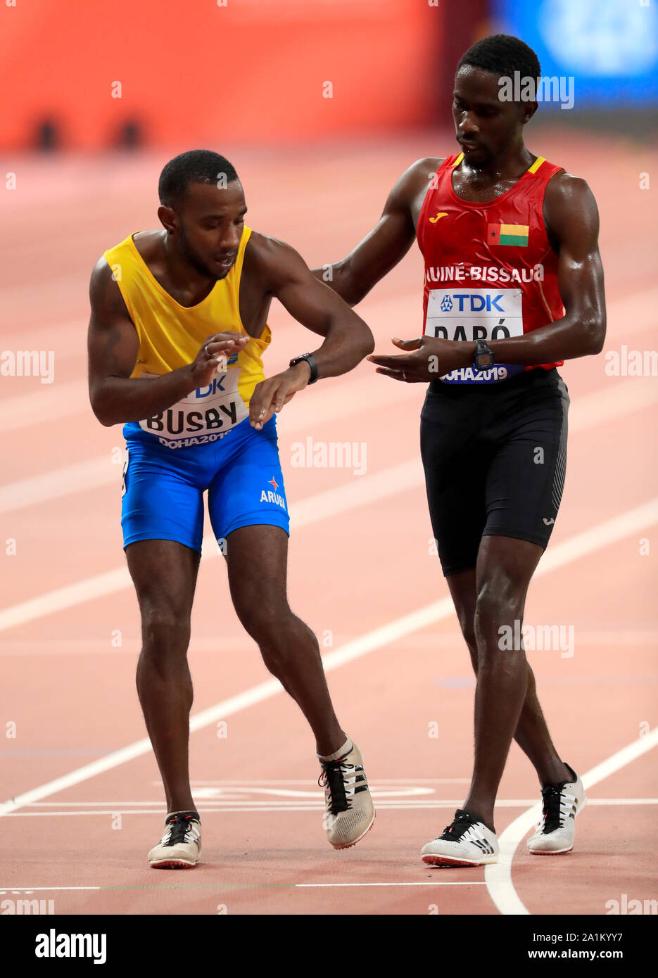 Guinea-Bissau's Braima Suncar Dabo carries Aruba's Jonathan Busby over ...
