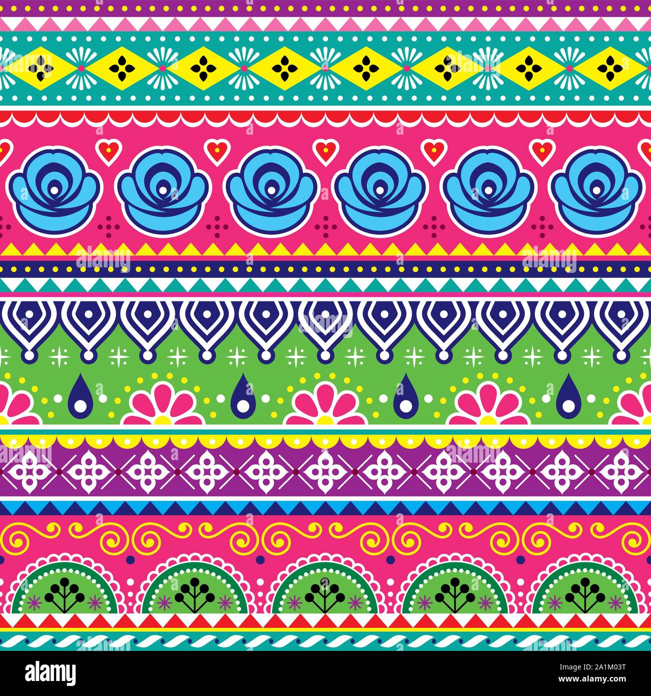 Indian or Pakistani truck art vector seamless pattern, colorful design ...