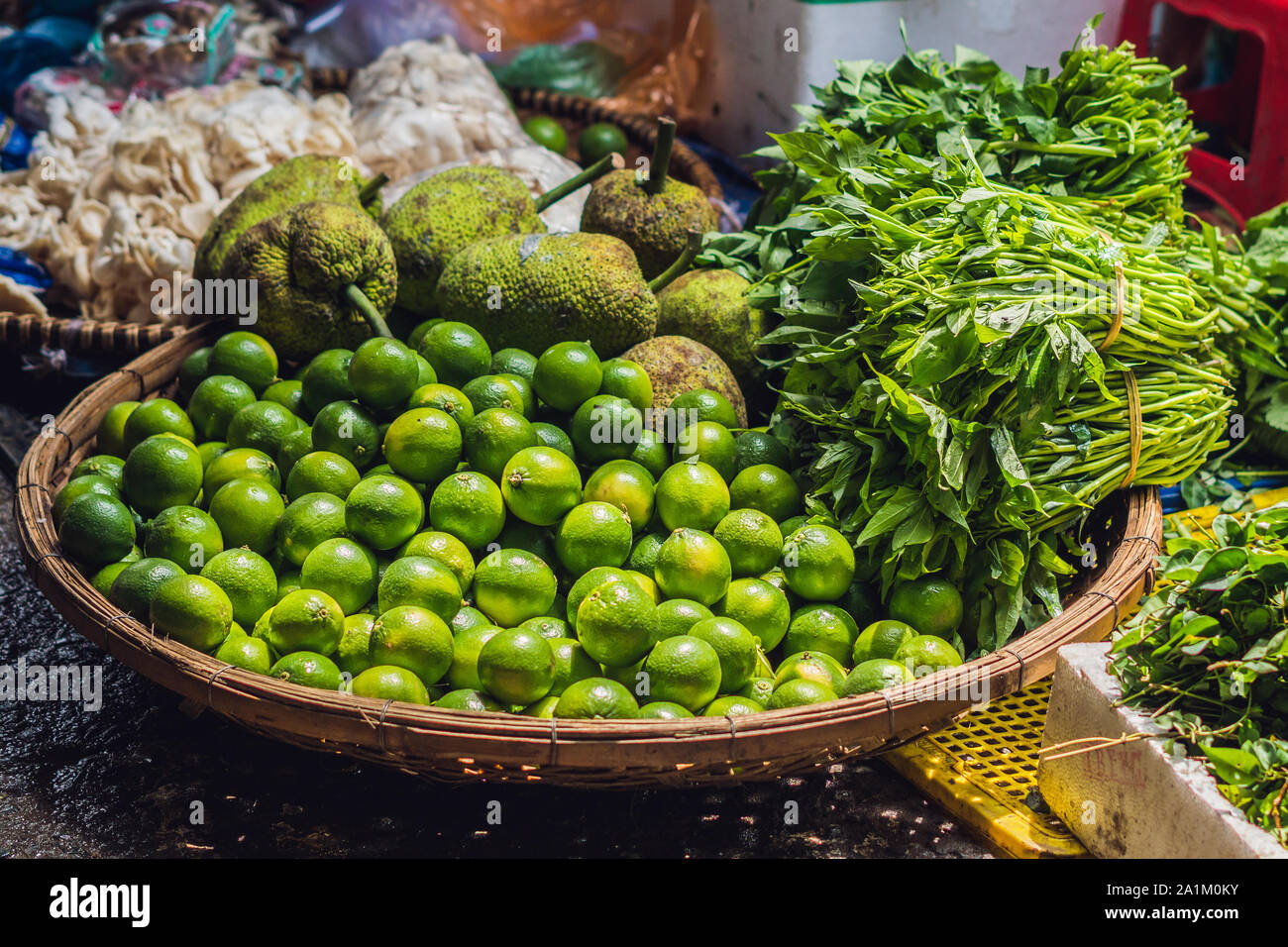 Greenery in the Vietnamese market. Asian cuisine concept Stock Photo ...