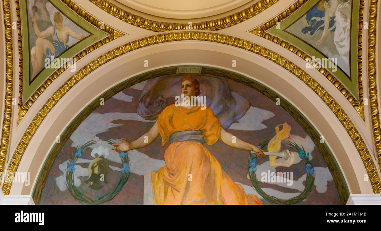 Northwest Corridor, First Floor. Mural depicting the muse Clio (History ...