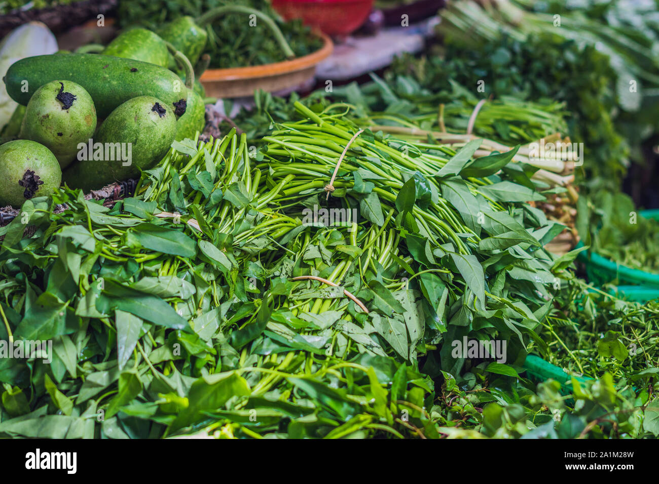 Greenery in the Vietnamese market. Asian cuisine concept Stock Photo ...