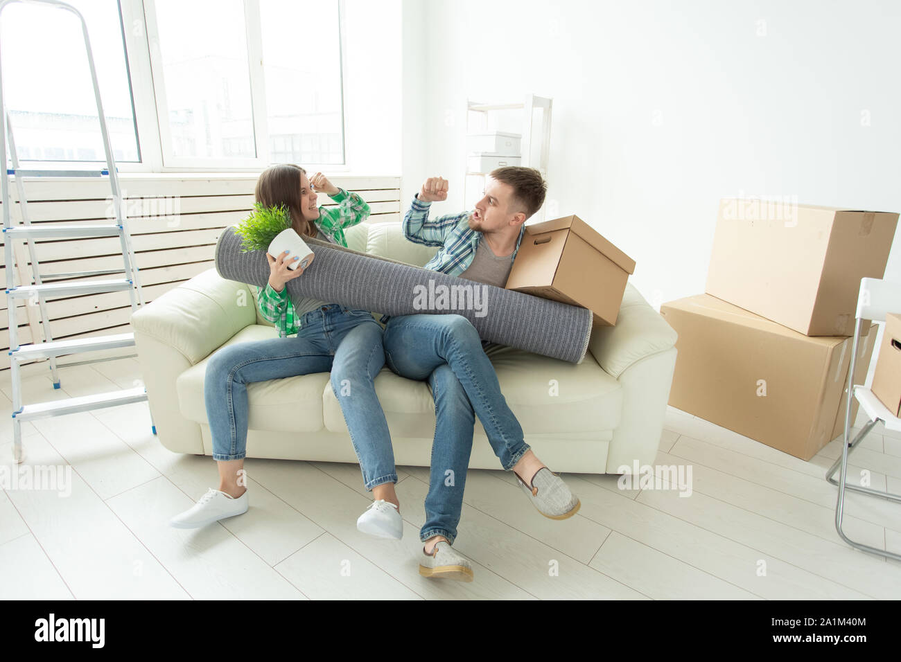 Husband and wife fighting at each other. Family quarrel, showdown ...