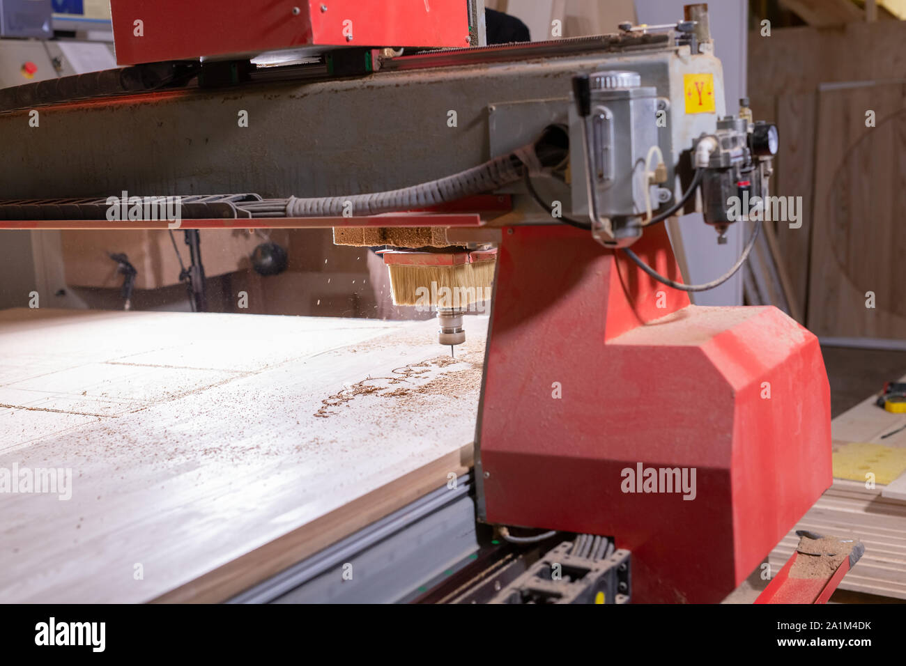 wood, metal, production concept - the cutting instrument, focus at the ...