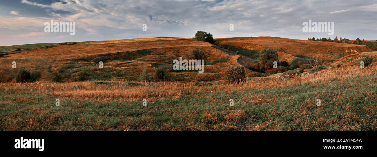 Panoramic landscape of central Russia agricultural countryside with ...