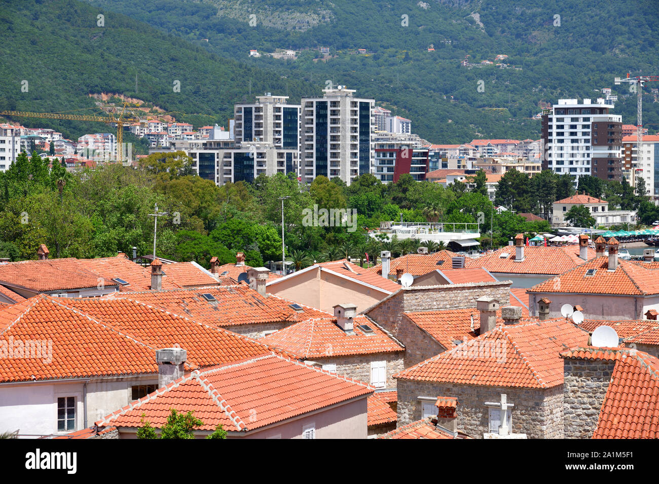 Red roofs of tiles in the old town Budva, Montenegro Stock Photo - Alamy