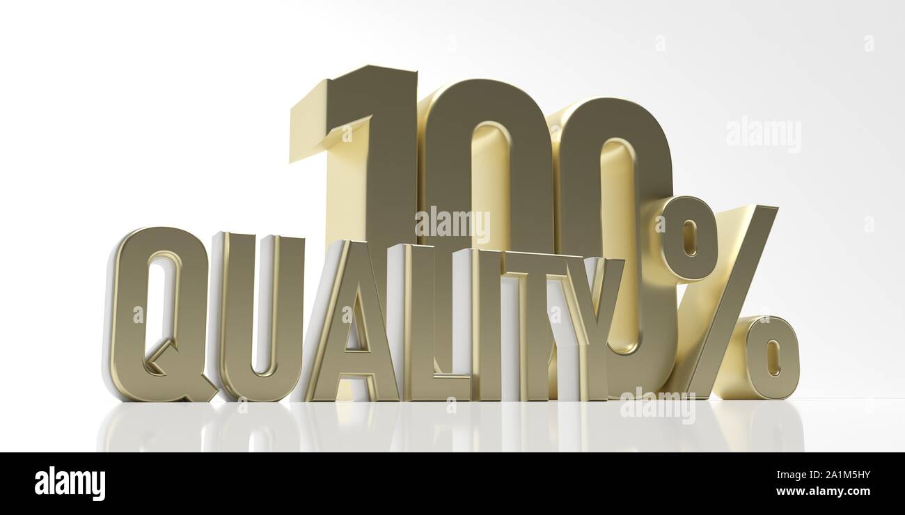 Quality 100% one hundred percent quality text, gold color isolated ...