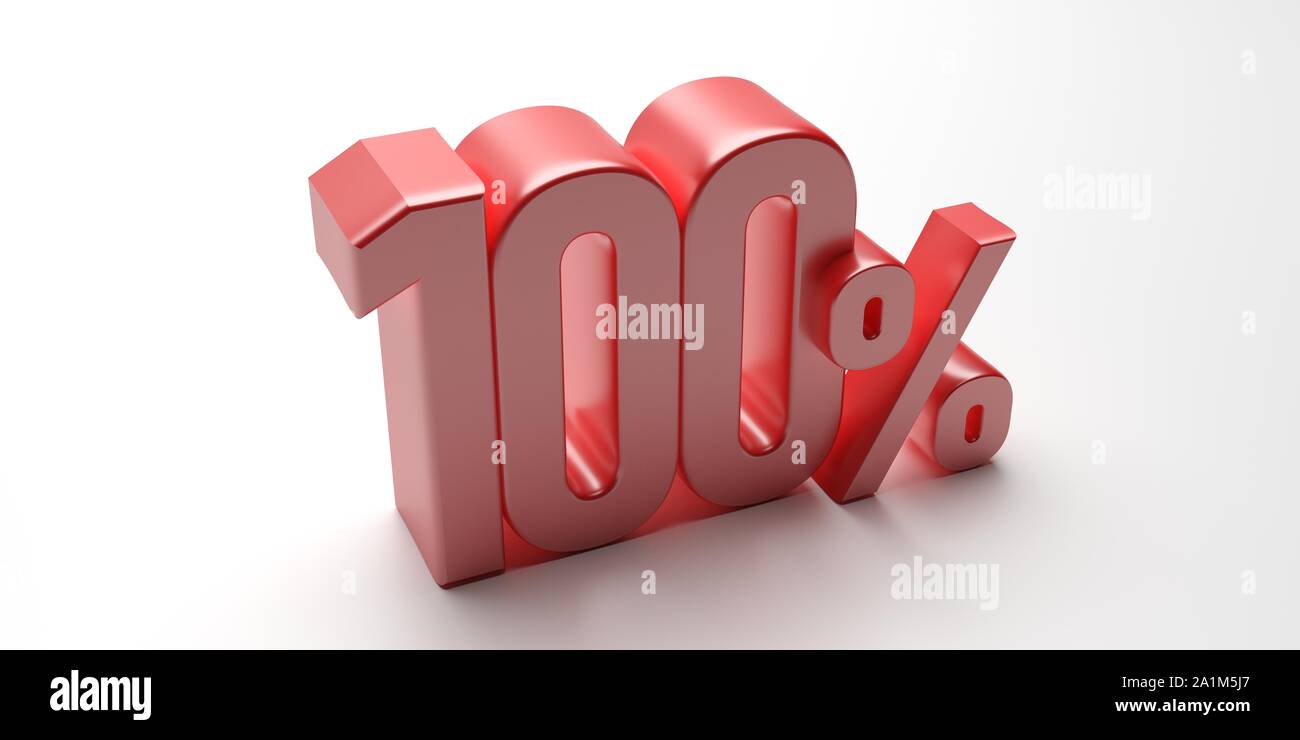 100%. 100 percent text red color isolated against white background ...