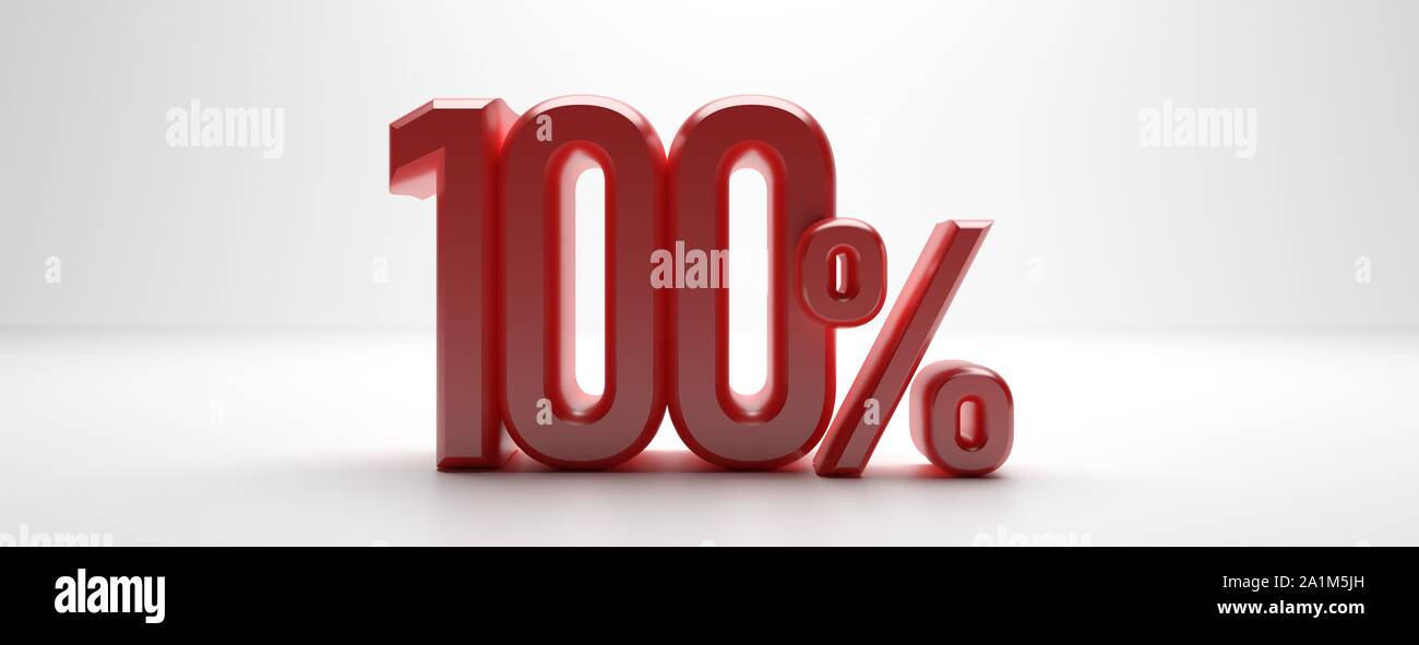 100% text. one hundred percent red color isolated against white ...