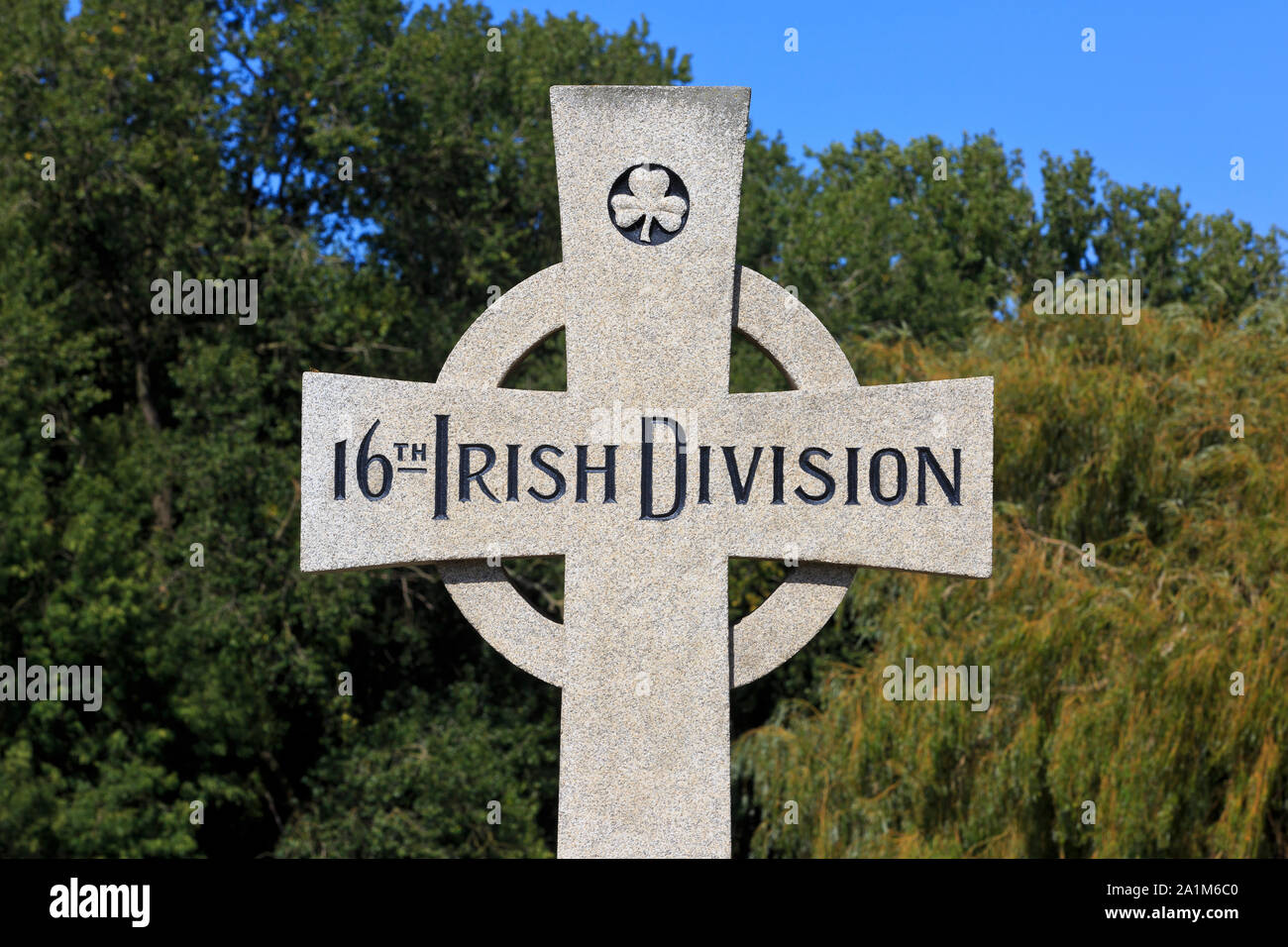 Celtic cross in remembrance of the 16th (Irish) Division who captured ...