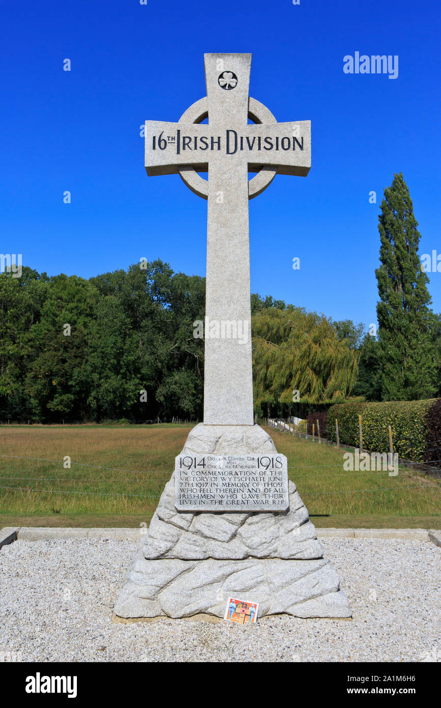 Celtic cross in remembrance of the 16th (Irish) Division who captured ...