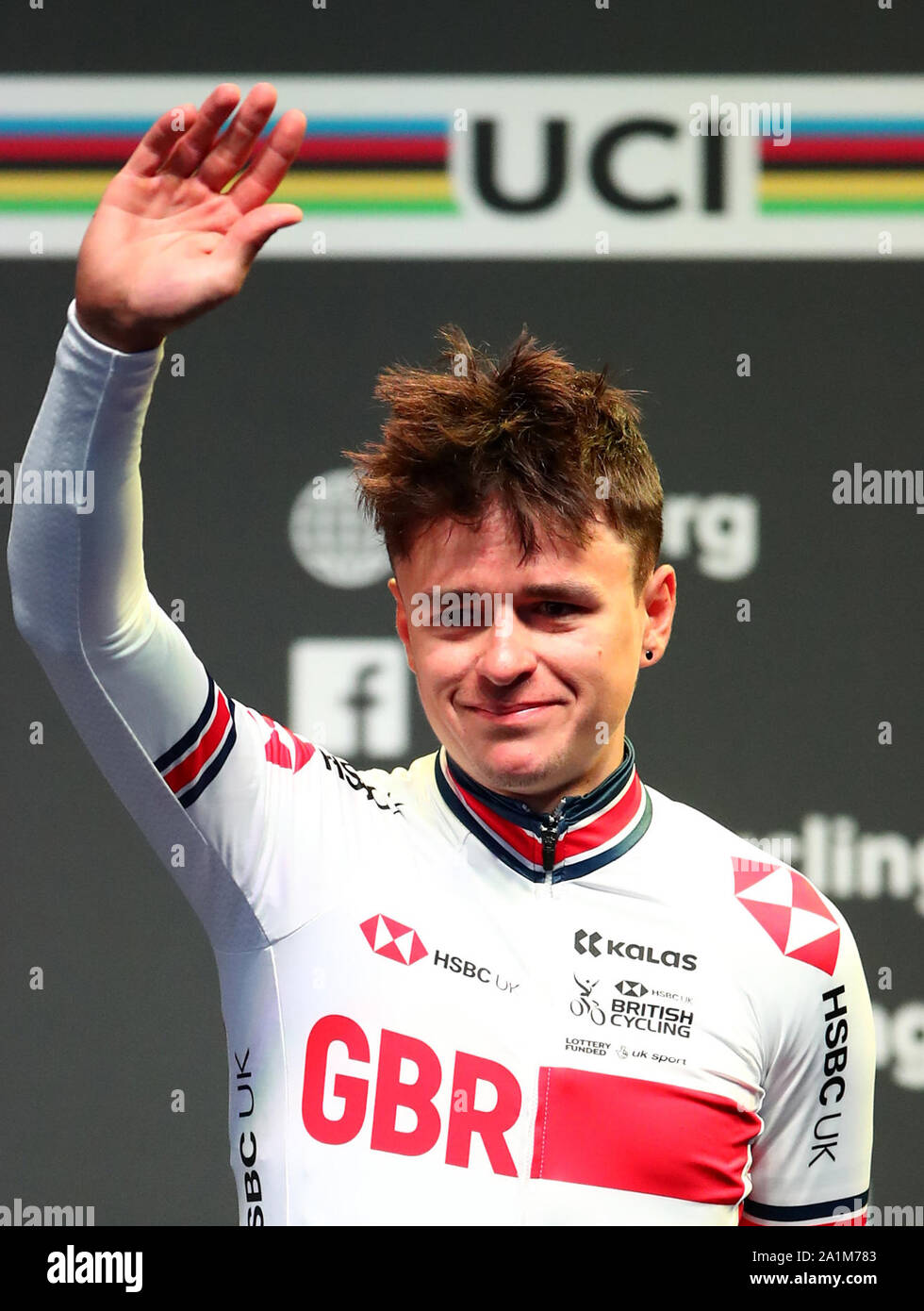 Great Britain's Tom Pidcock on the podium after receiving bronze during ...