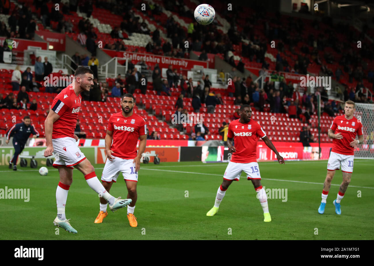 Stoke City's Thomas Edwards (left) warming up during the Sky Bet ...
