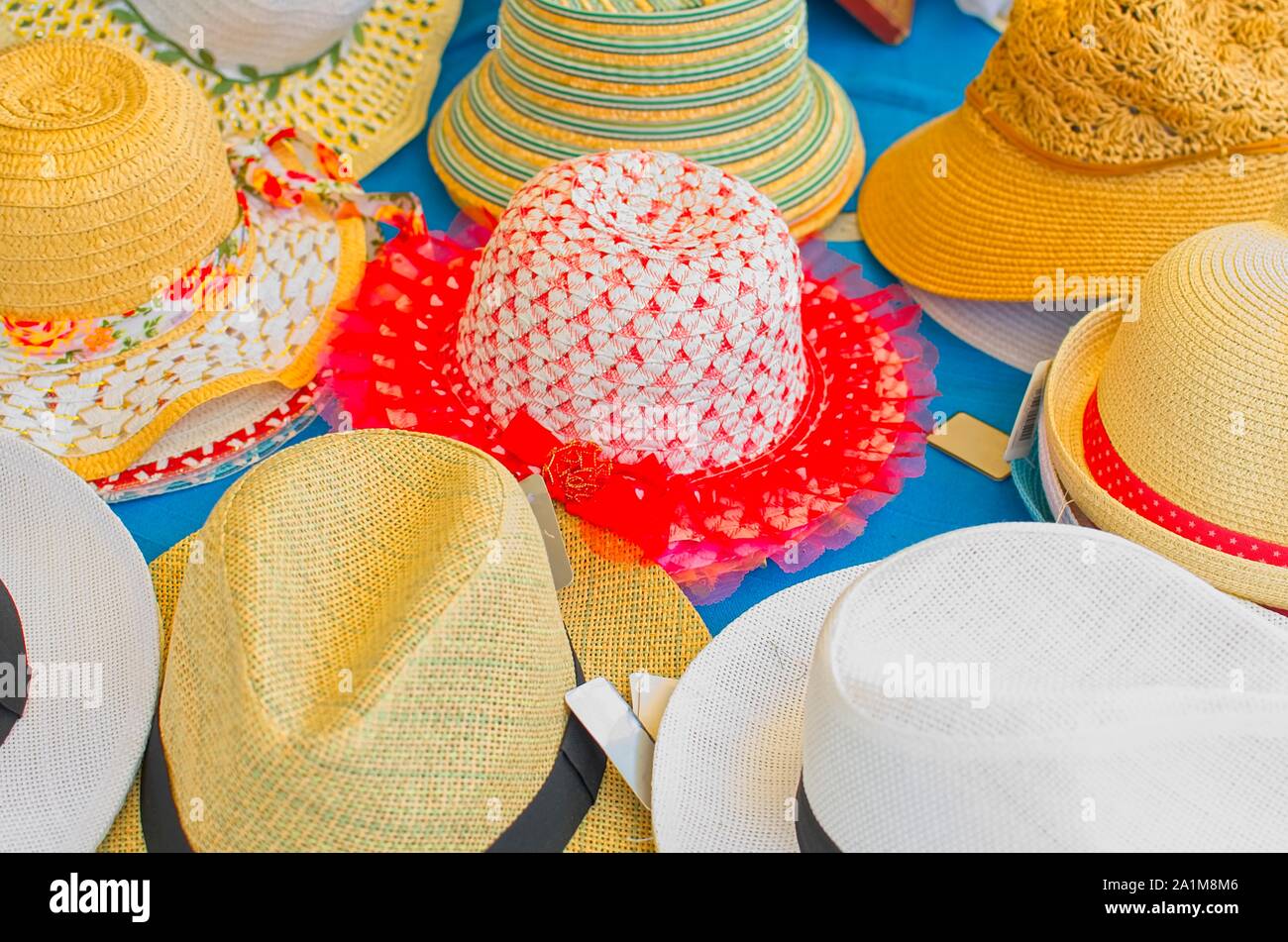Traditional hats in otavalo market hi-res stock photography and images ...