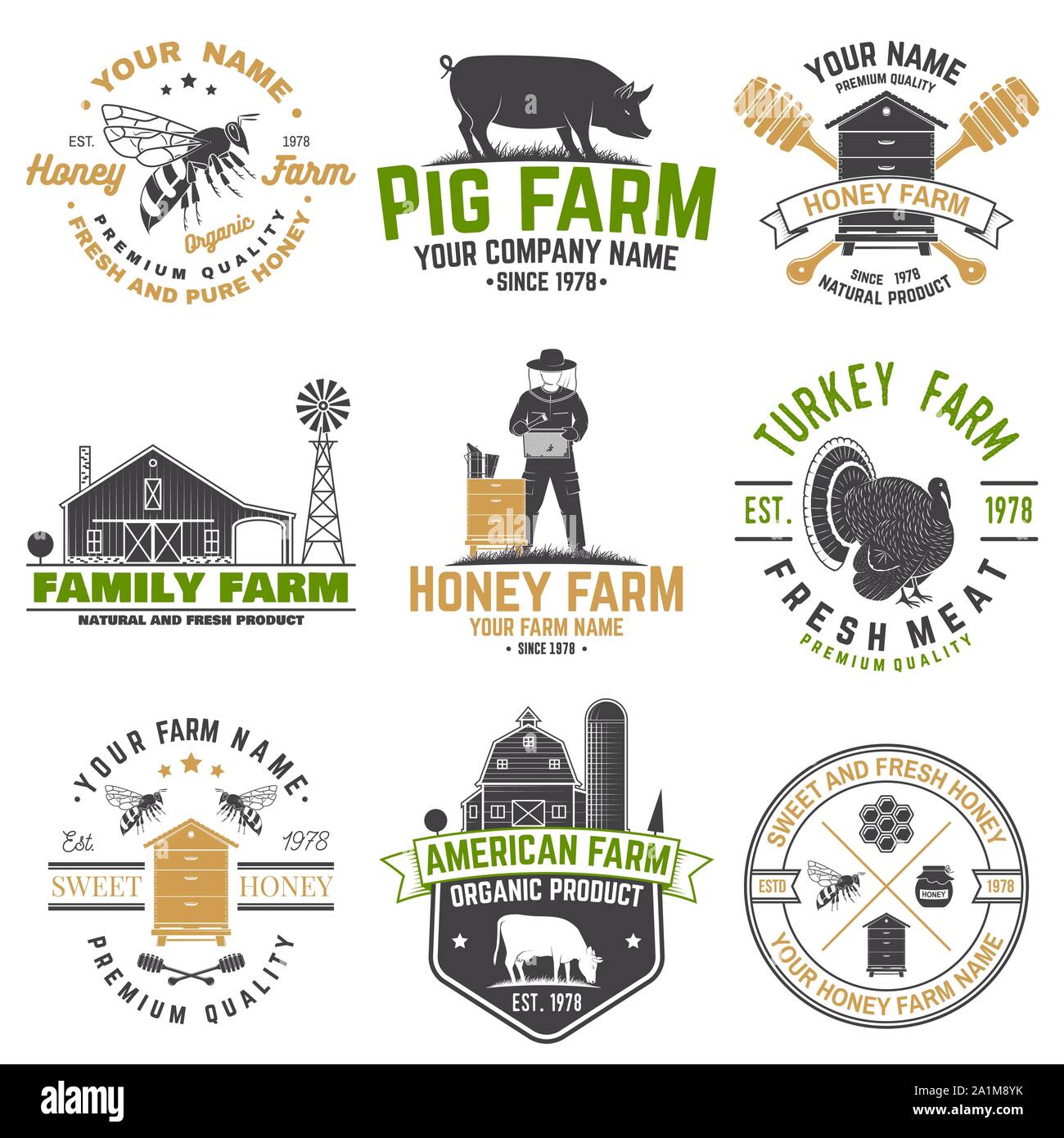 American Farm and Honey bee farm Badge or Label. Vector. Vintage ...