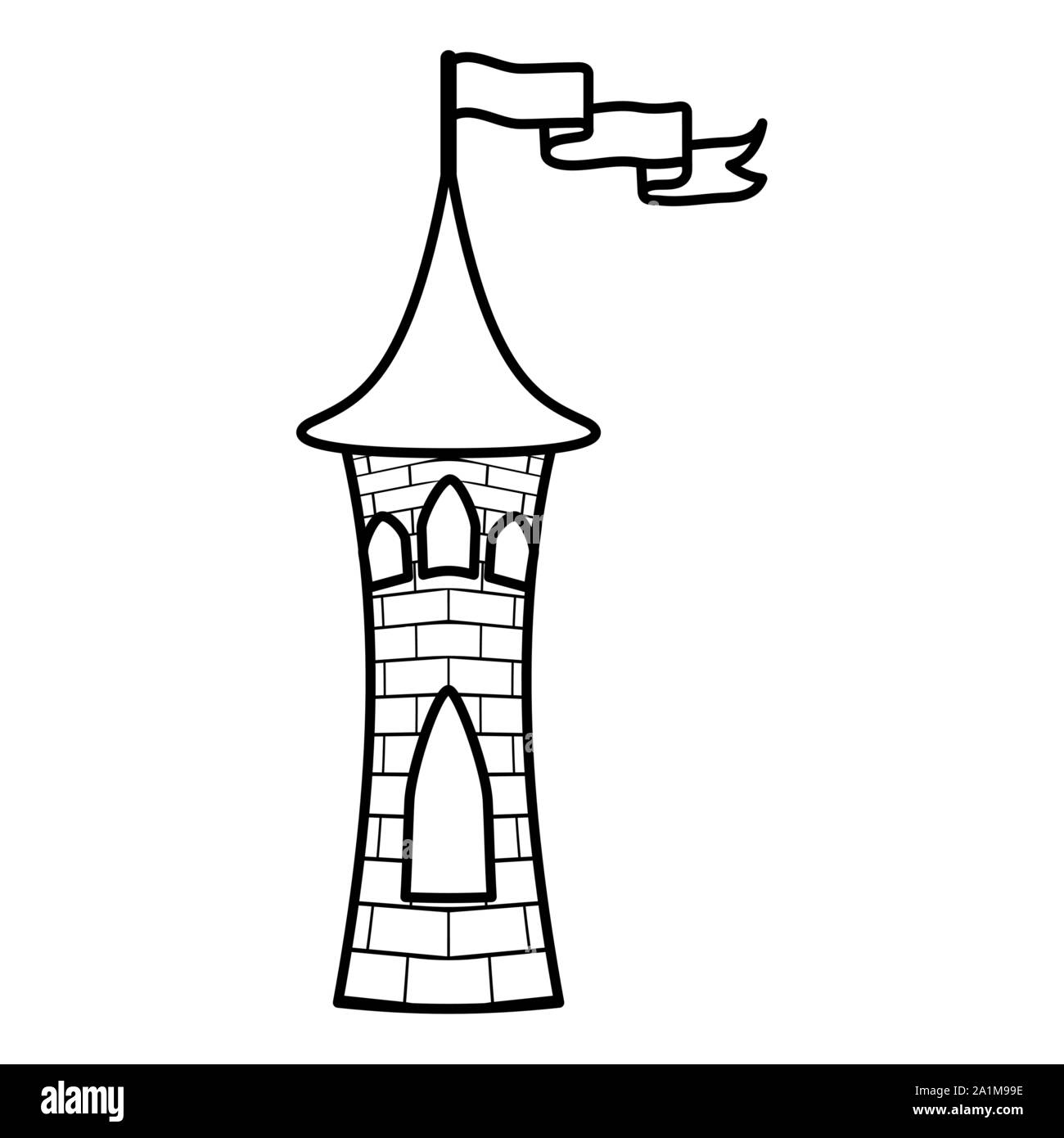 dark castle tower with flag building halloween icon Stock Vector Image ...