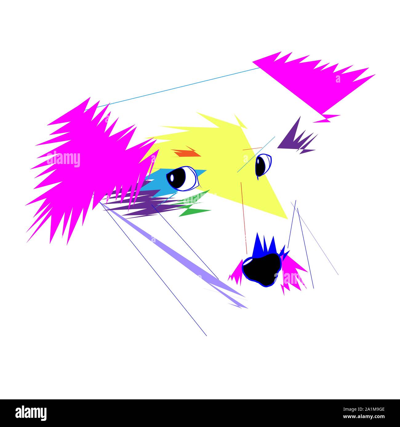 Multi-colored head of a dog. Graphic drawing in cubism style Stock ...