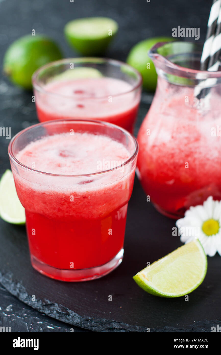 Fresh pink lemonade with raspberry, cranberry, strawberry, apple, lime ...