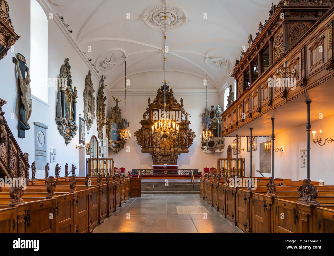 The interior sanctuary of The Church of Holmen in Copenhagen, Denmark ...