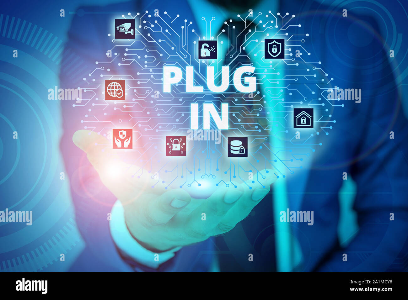 Conceptual hand writing showing Plug In. Concept meaning putting device ...