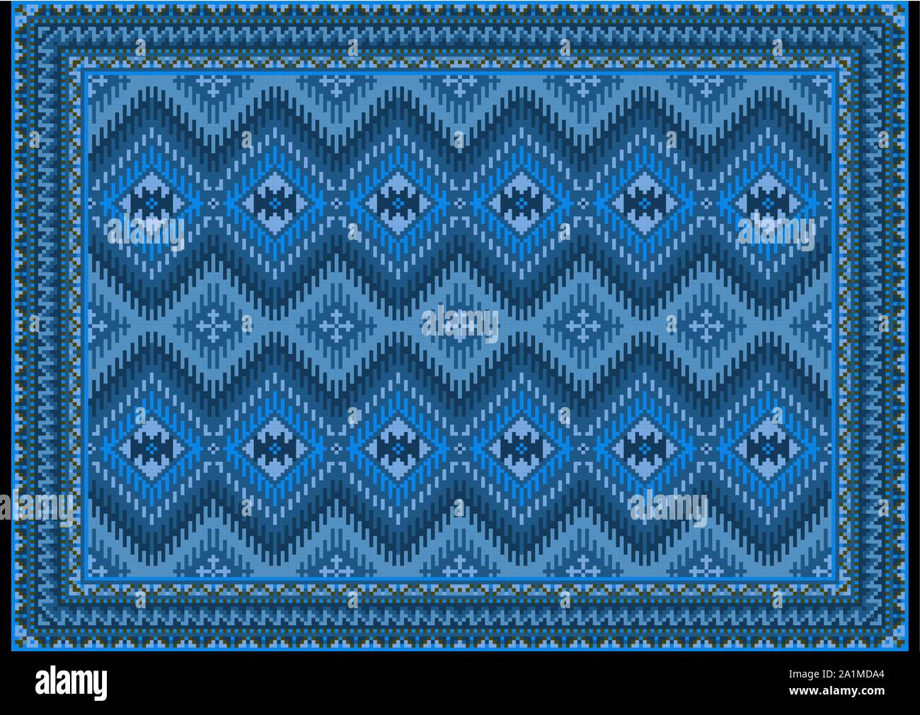 Luxurious mottled carpet with ethnic diamond patterns in blue and gray ...