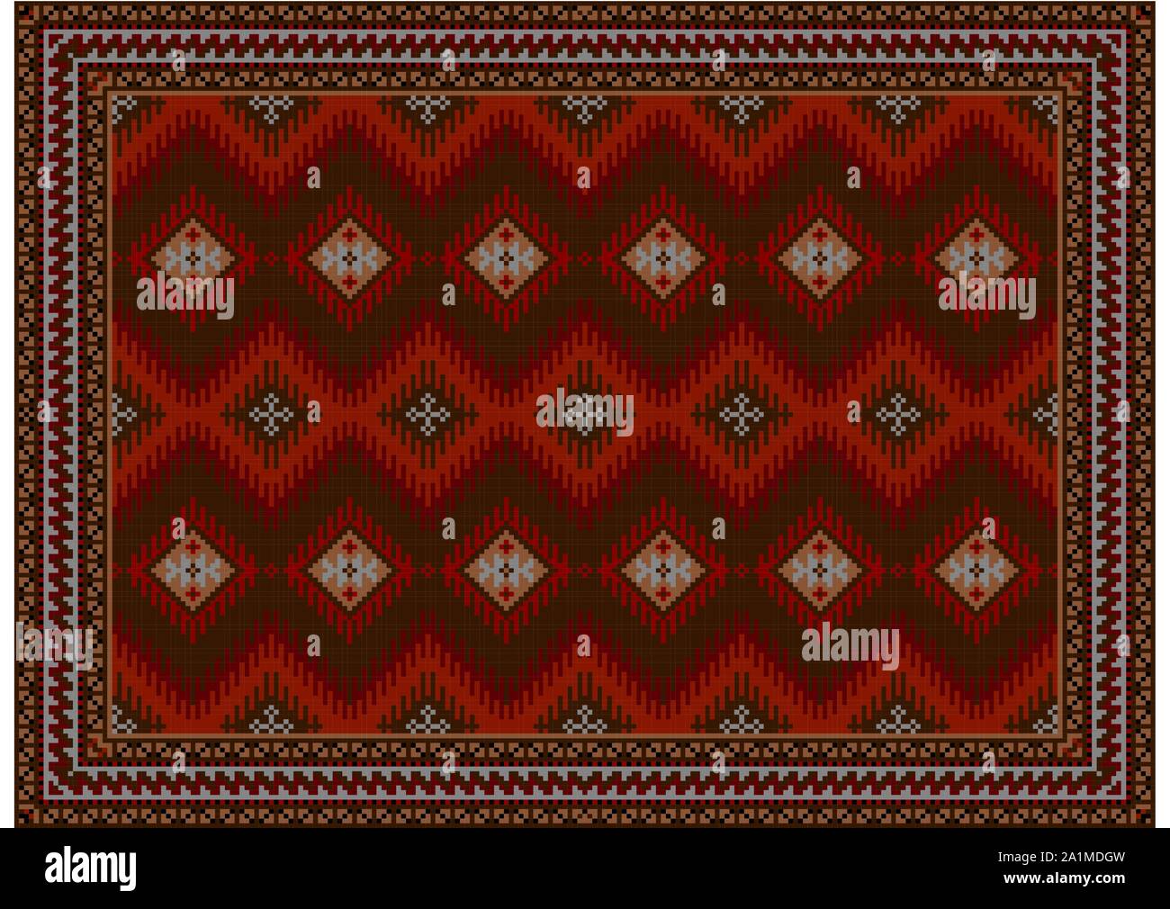 Luxury colorful ethnic carpet with diamond pattern in red and burgundy ...