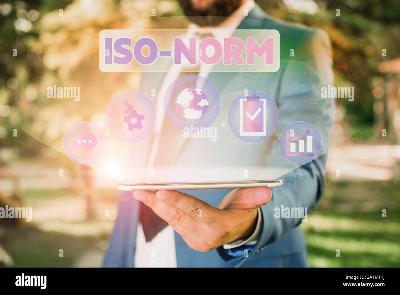 Text sign showing Iso Norm. Business photo showcasing An accepted ...
