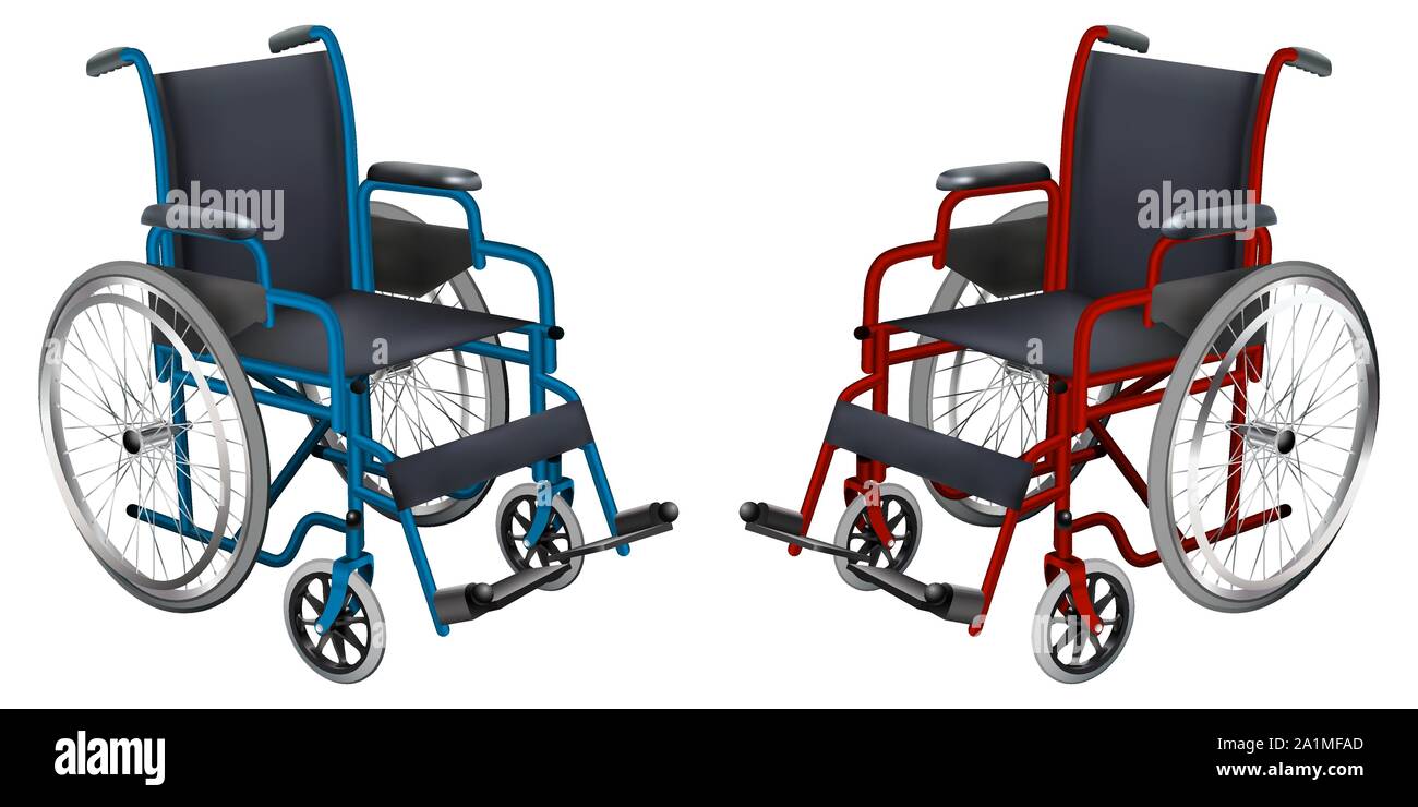 Wheelchair. Blue and red colors. Medicine and health. Isolated object ...