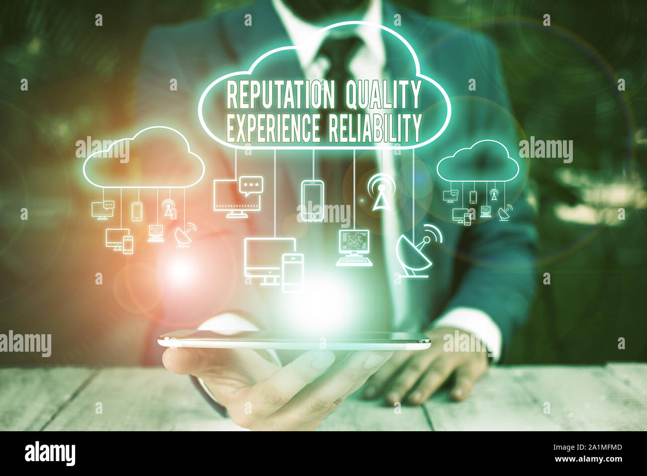 Conceptual hand writing showing Reputation Quality Experience ...