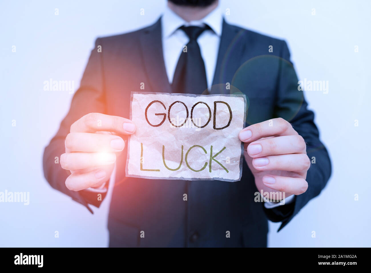 Writing note showing Good Luck. Business concept for A positive fortune ...