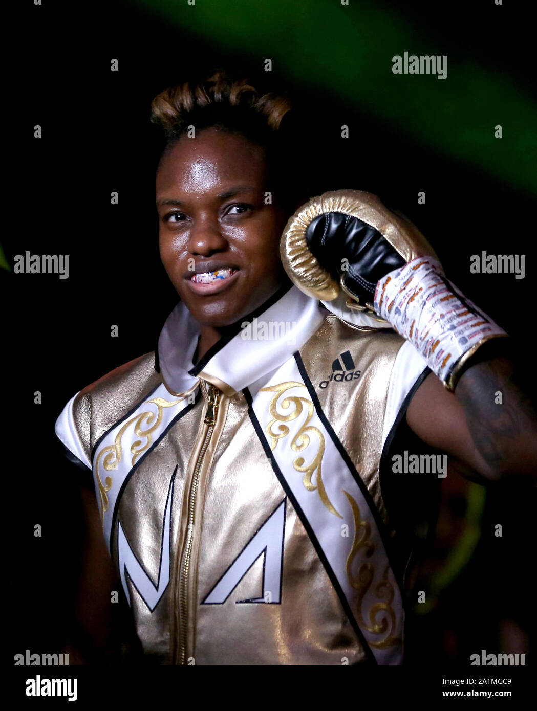 Nicola Adams walks to the ring at the Royal Albert Hall, London Stock ...