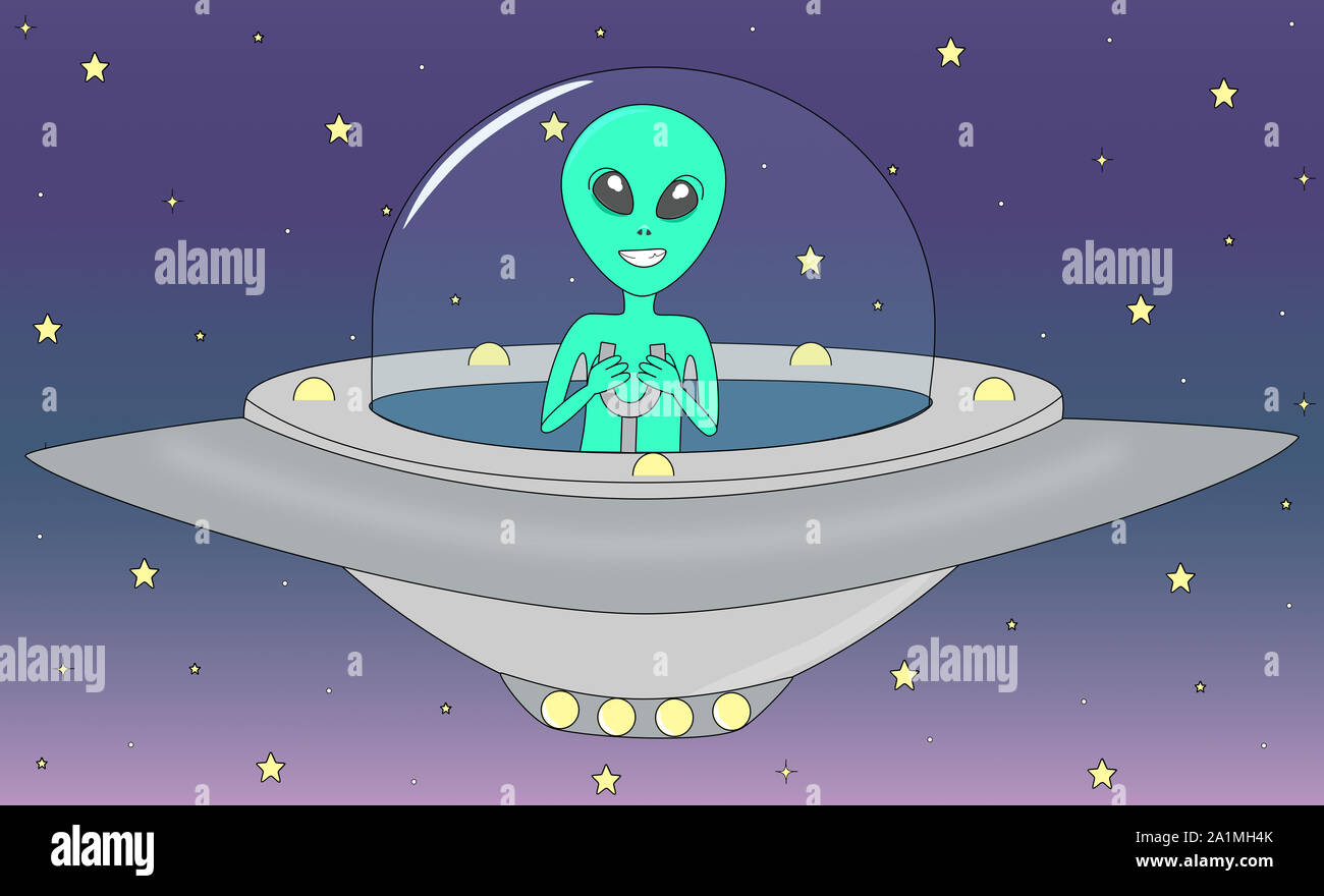 Cartoon illustration funny alien spaceship hi-res stock photography and ...