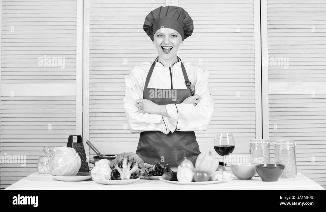 Best culinary recipes to try at home. Lady adorable chef teach culinary ...