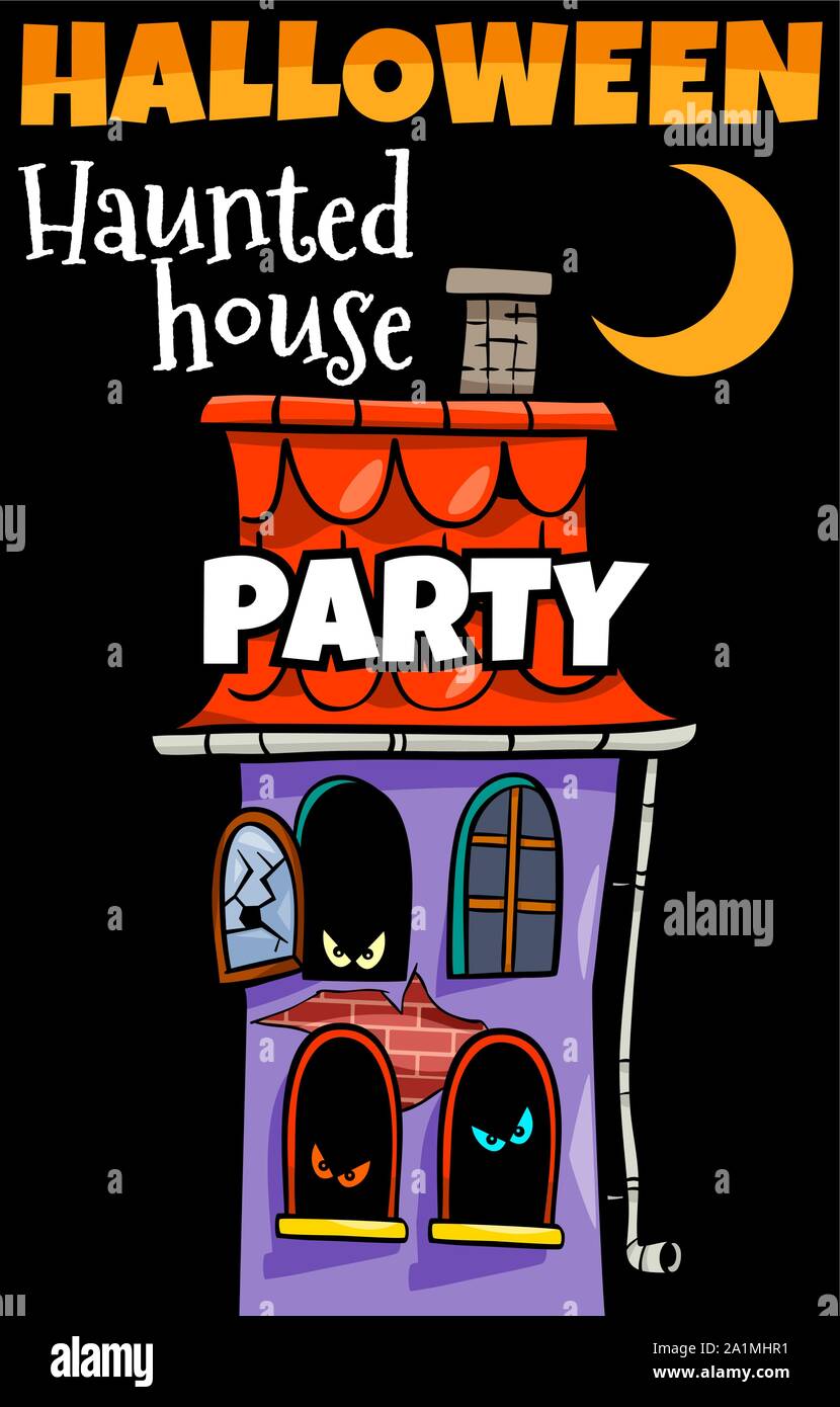Cartoon Illustration of Halloween Holiday Party Poster Design with ...