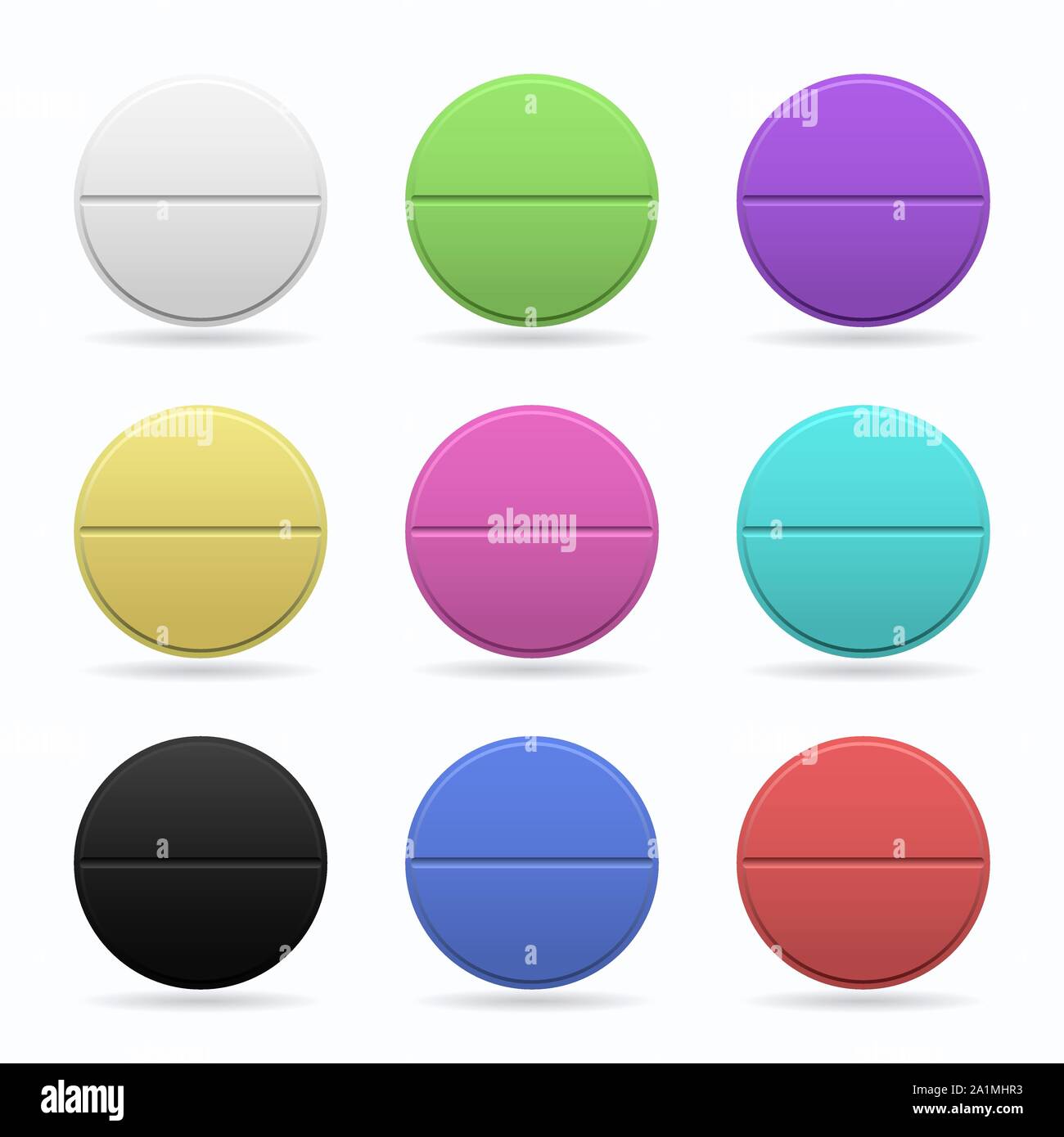 Medicinal tablets. Set of round flat tablets of different colors ...