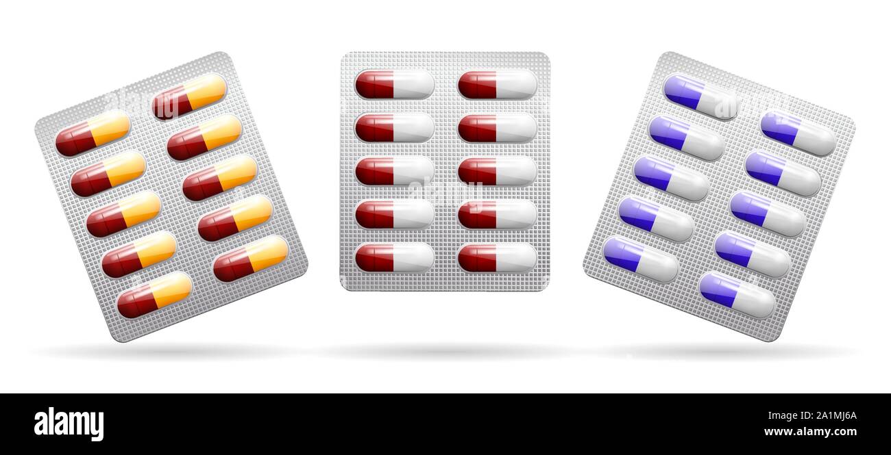 Packing of tablets. Capsules of different colors. Vector Stock Vector ...