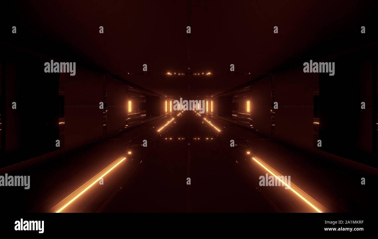 futuristic sci-fi tunnel corridor building with hot metal 3d ...