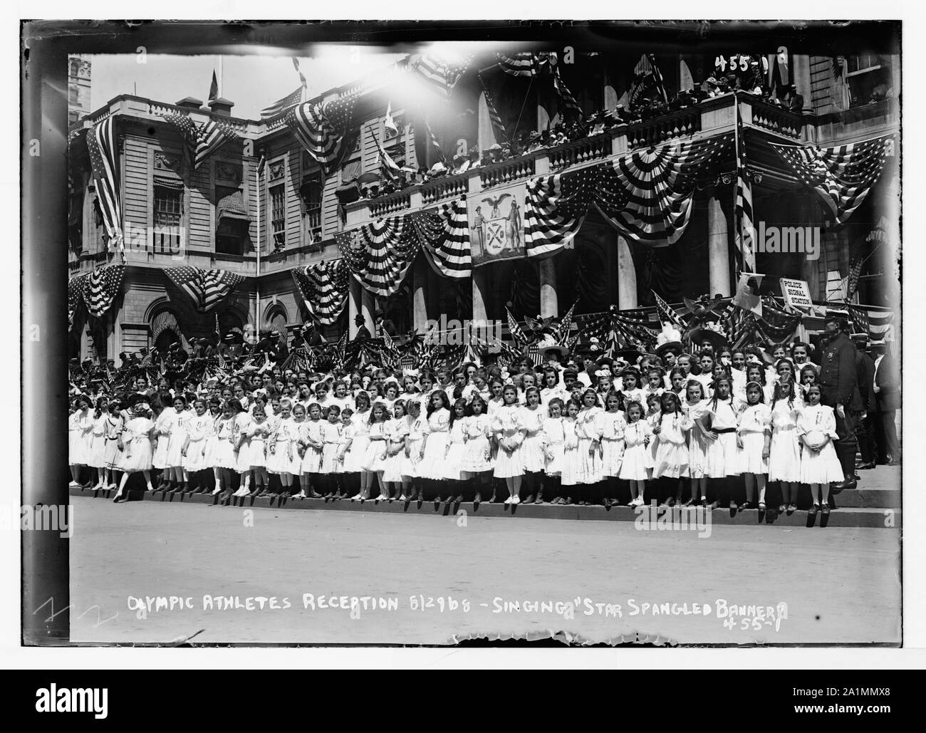 Olympic Athletes Reception, crowd singing Star Spangled Banner Stock ...
